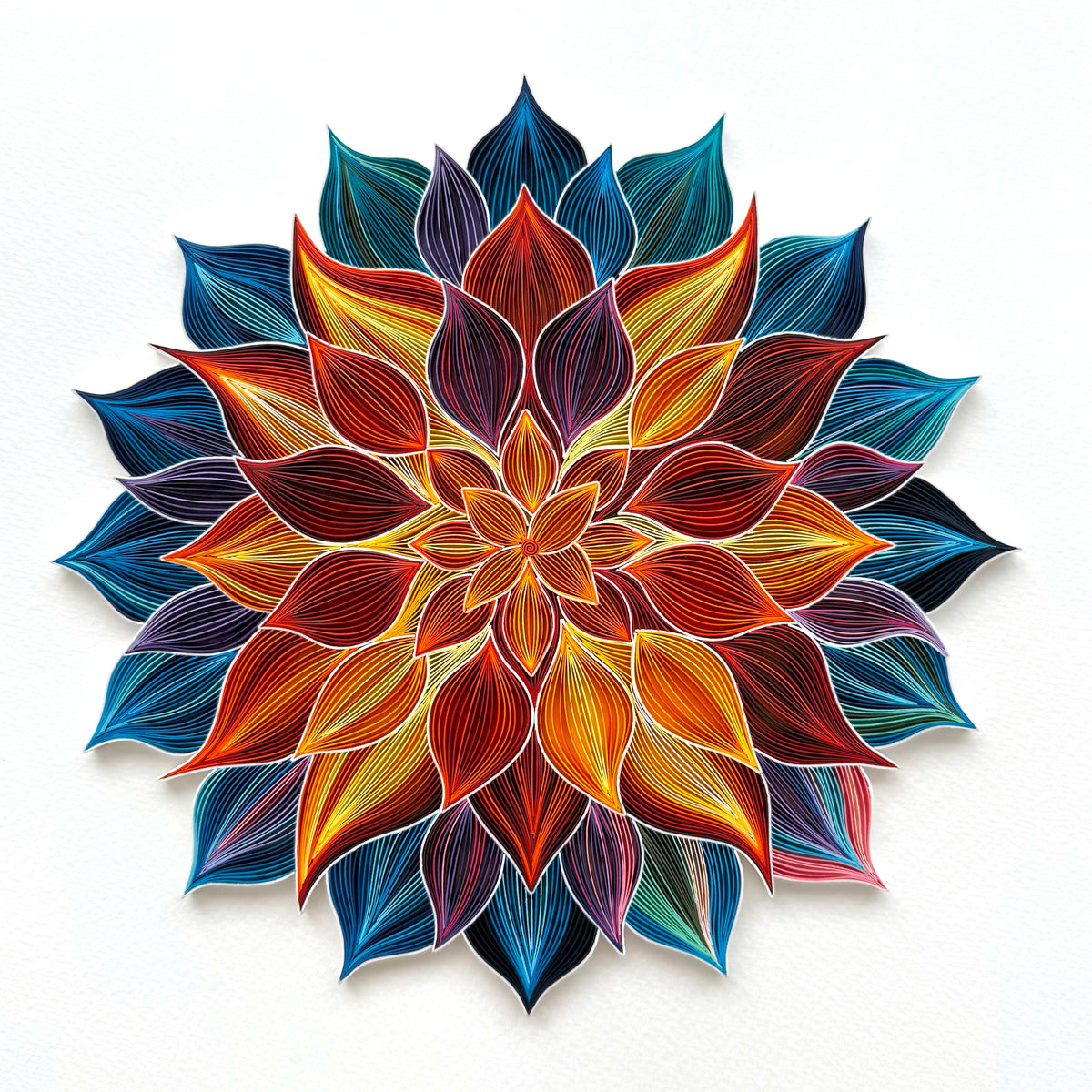 Leaves multi colored Mandala Paper Art - 1st Anniversary Gift For her ...